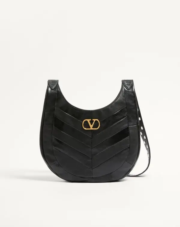 Valentino Garavani Small Hobo Bag In Chevron-patterned Nappa Leather - Black