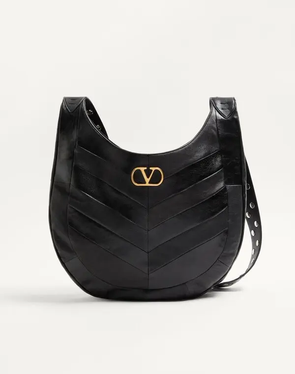 Valentino Garavani Hoboho Nappa Leather Hobo Bag With Chevron Pattern - Black