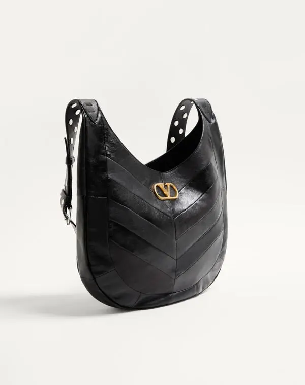 Valentino Garavani Hoboho Nappa Leather Hobo Bag With Chevron Pattern - Black