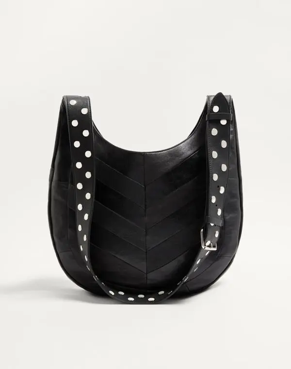 Valentino Garavani Hoboho Nappa Leather Hobo Bag With Chevron Pattern - Black