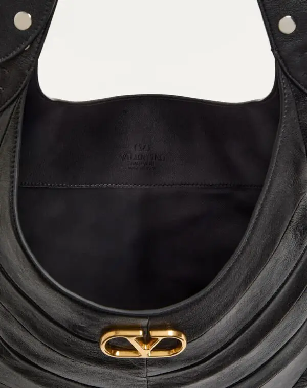 Valentino Garavani Hoboho Nappa Leather Hobo Bag With Chevron Pattern - Black