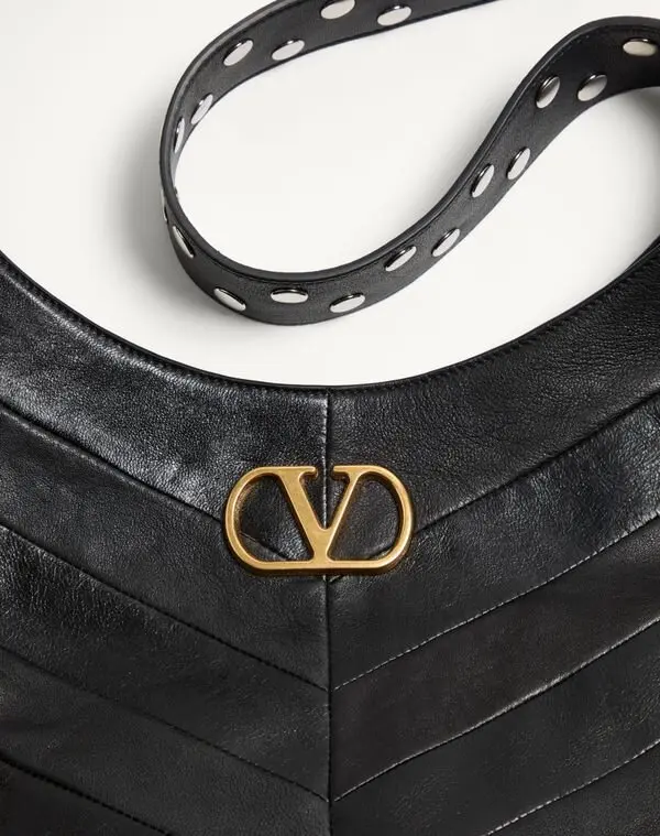 Valentino Garavani Hoboho Nappa Leather Hobo Bag With Chevron Pattern - Black