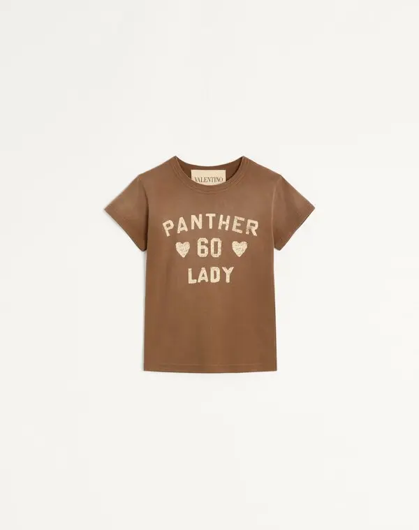 Valentino Garavani Cotton T-shirt With Chez Print - Hazelnut