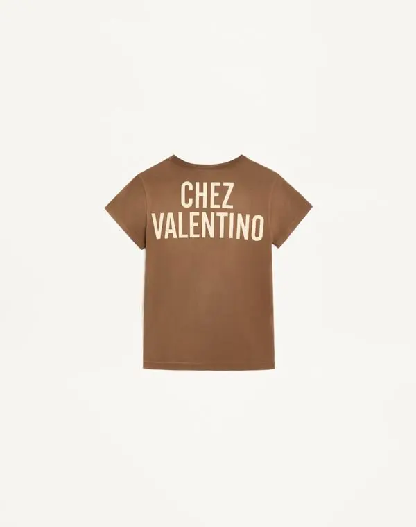 Valentino Garavani Cotton T-shirt With Chez Print - Hazelnut
