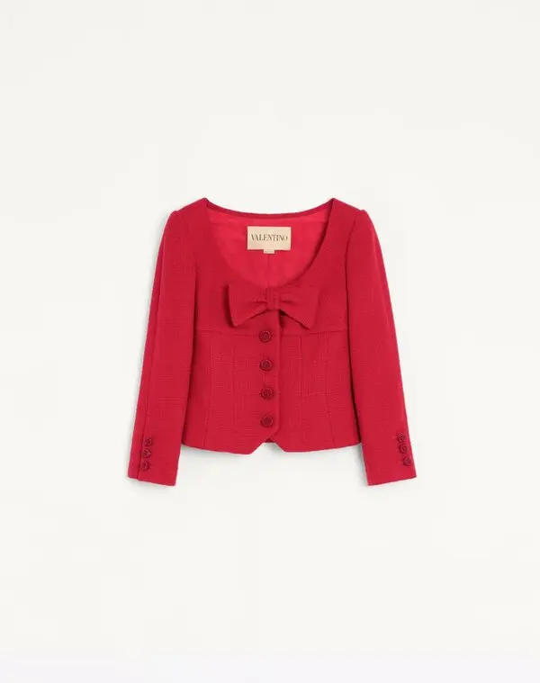 Valentino Garavani Plain Wool Tweed Short Jacket With Bow Detail - Paris