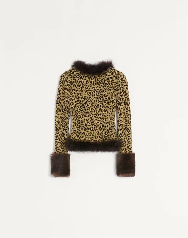 Valentino Garavani Jacquard Lurex Knit Jacket With Feather Trim