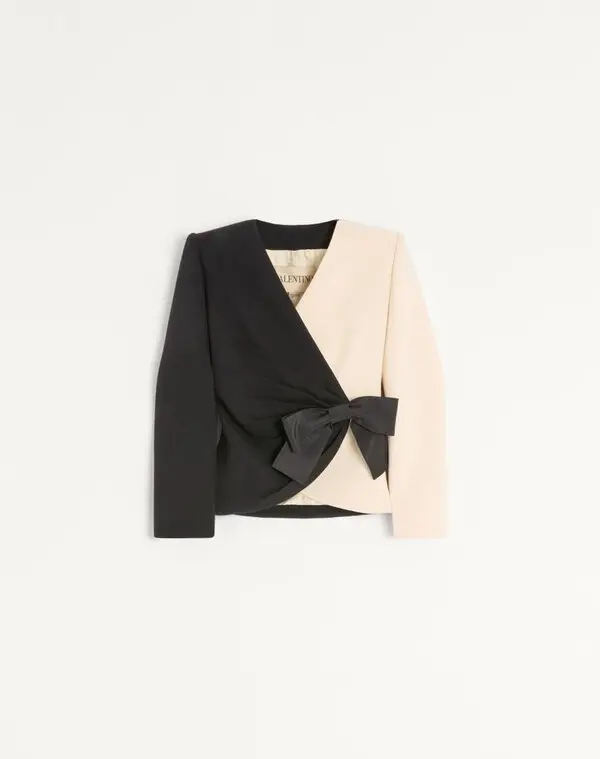 Valentino Garavani Wool Crepe Jacket With Bow - Black/birch