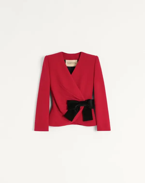 Valentino Garavani Wool Crepe Jacket With Bow - Paris/black