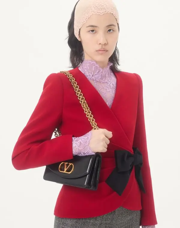 Valentino Garavani Wool Crepe Jacket With Bow - Paris/black