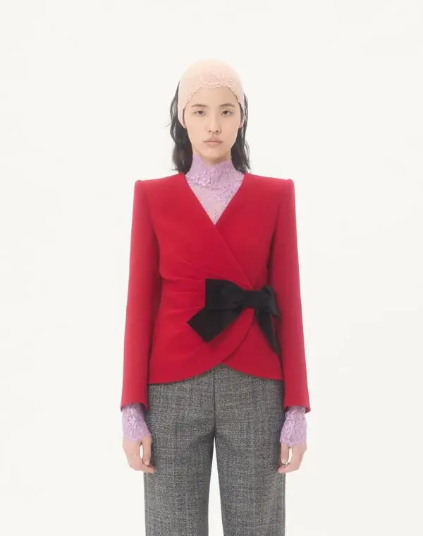 Valentino Garavani Wool Crepe Jacket With Bow - Paris/black