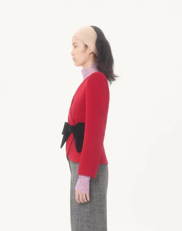 Valentino Garavani Wool Crepe Jacket With Bow - Paris/black