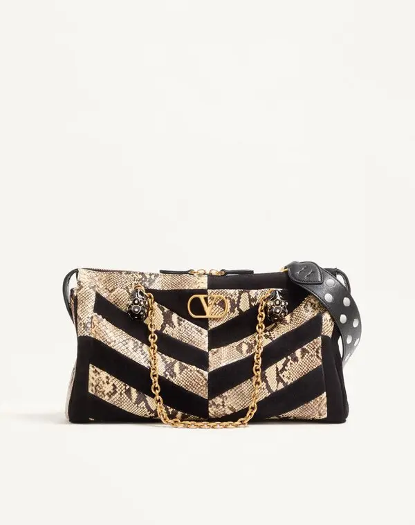 Valentino Garavani Panthea Python And Suede Shoulder Bag - Natural/black