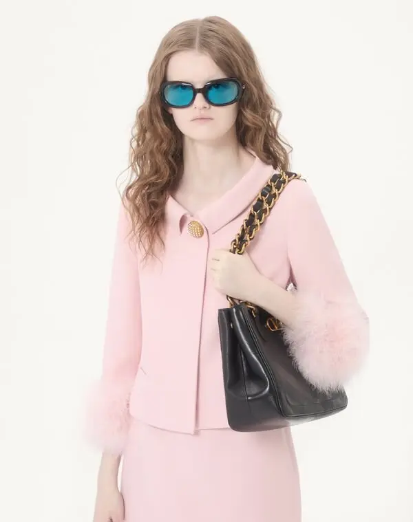 Valentino Garavani Crepe Couture Jacket With Feather Trim - Rose