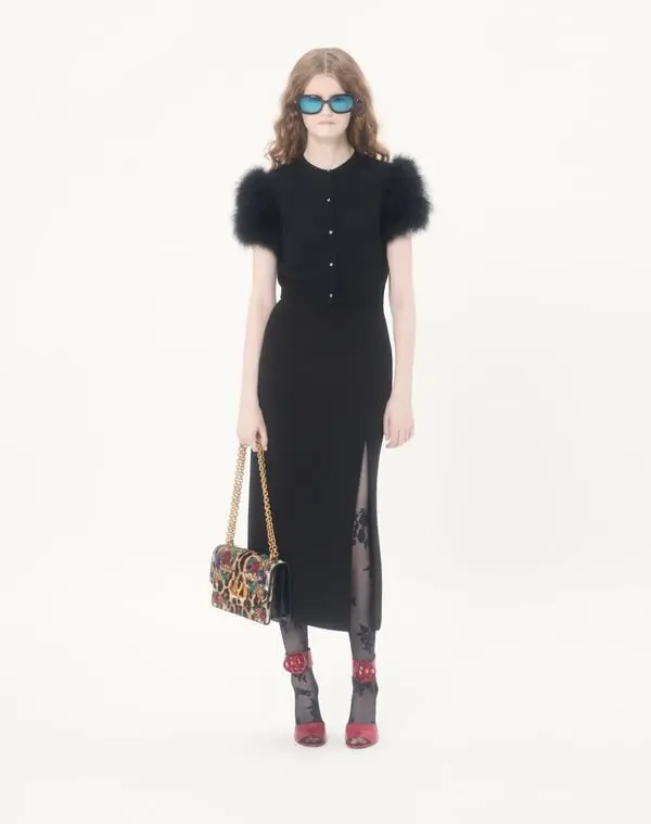 Valentino Garavani Wool Knit Cardigan With Feather Trim