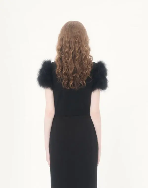 Valentino Garavani Wool Knit Cardigan With Feather Trim