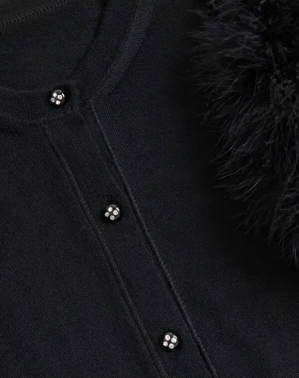 Valentino Garavani Wool Knit Cardigan With Feather Trim