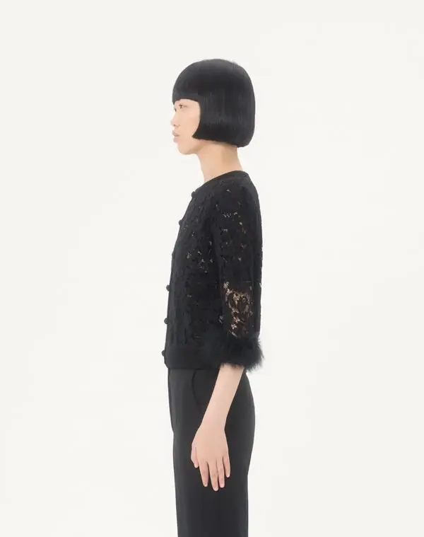 Valentino Garavani Lace And Feather Boa Cardigan