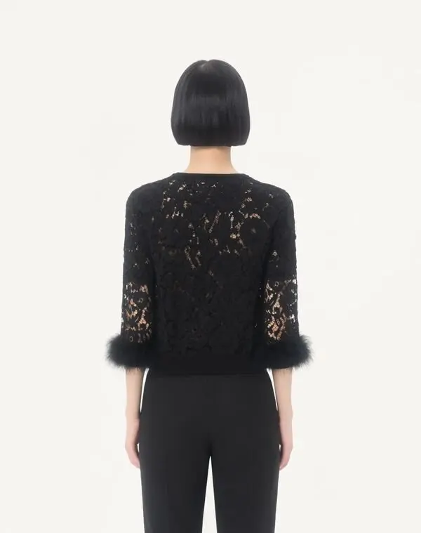 Valentino Garavani Lace And Feather Boa Cardigan