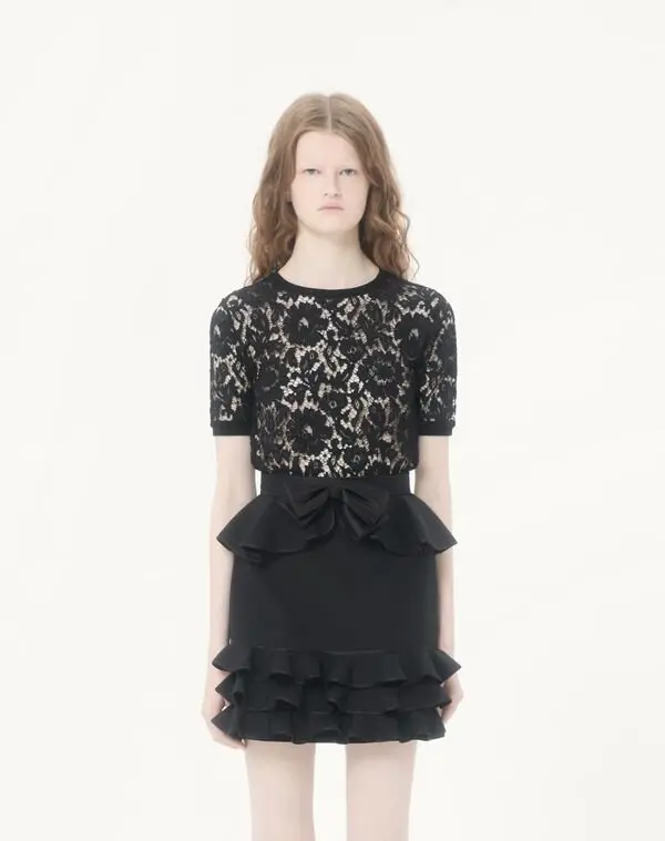 Valentino Garavani Lace And Cotton Knit Top - Black