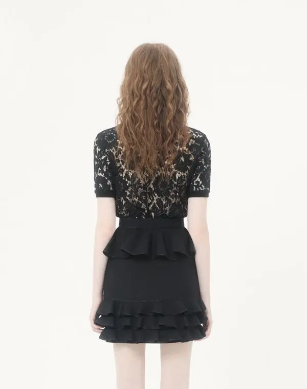Valentino Garavani Lace And Cotton Knit Top - Black