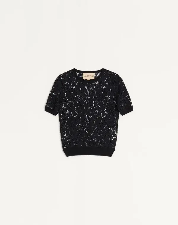Valentino Garavani Lace And Cotton Knit Top - Black