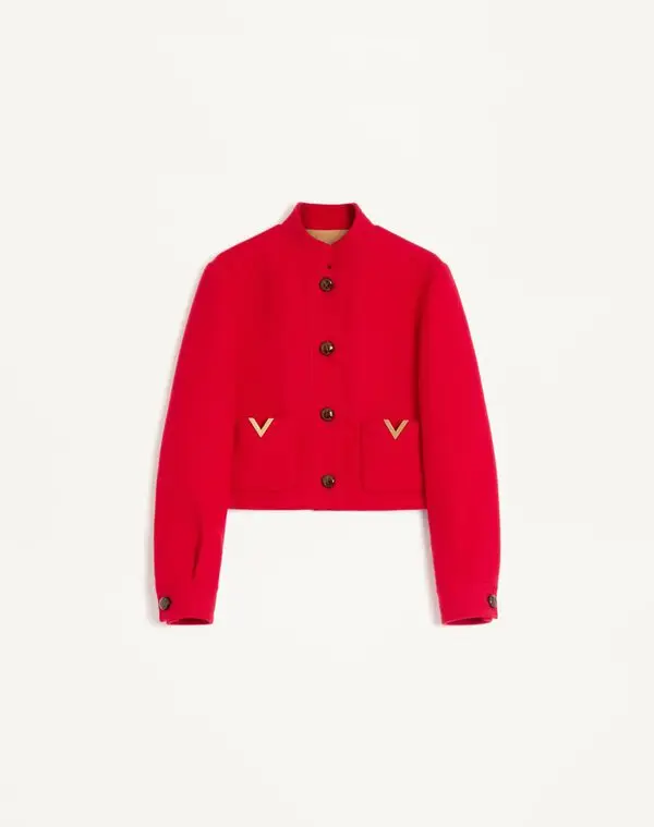Valentino Garavani Drill Double Peacoat With V Gold Detailing - Red