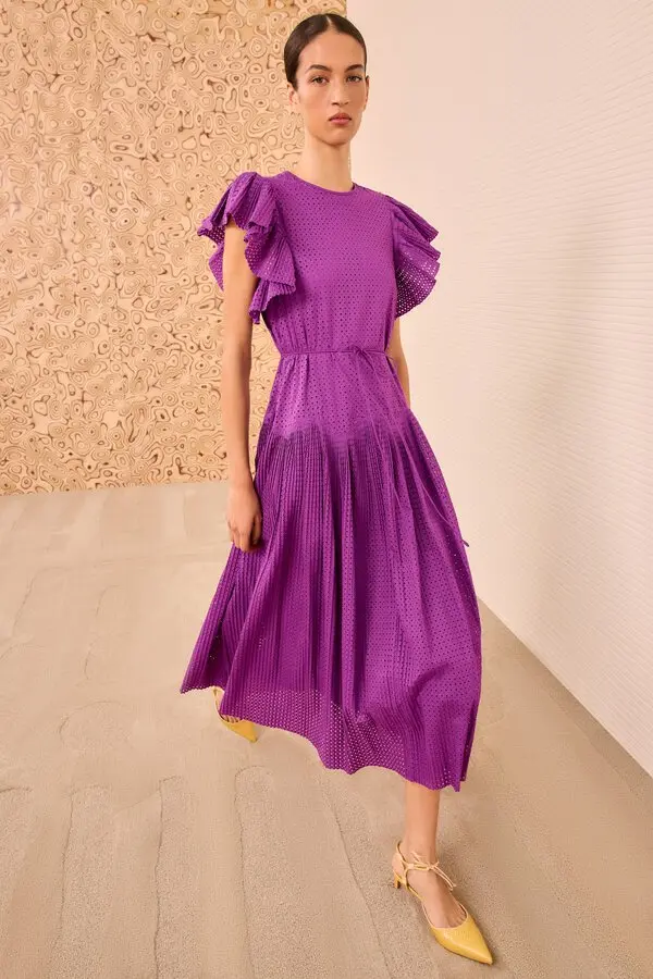 Ulla Johnson Sylvaine Flutter Sleeve Midi Dress - Iris