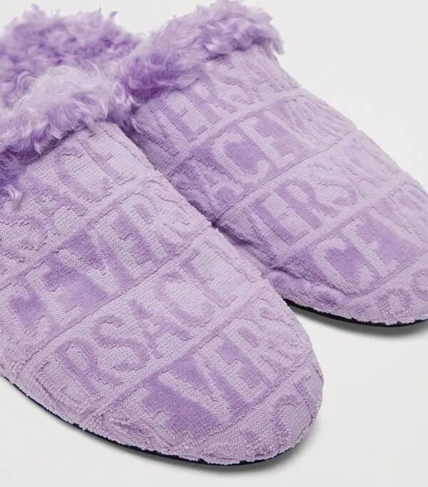 Versace Faux Fur Monogram Slippers - Neutral