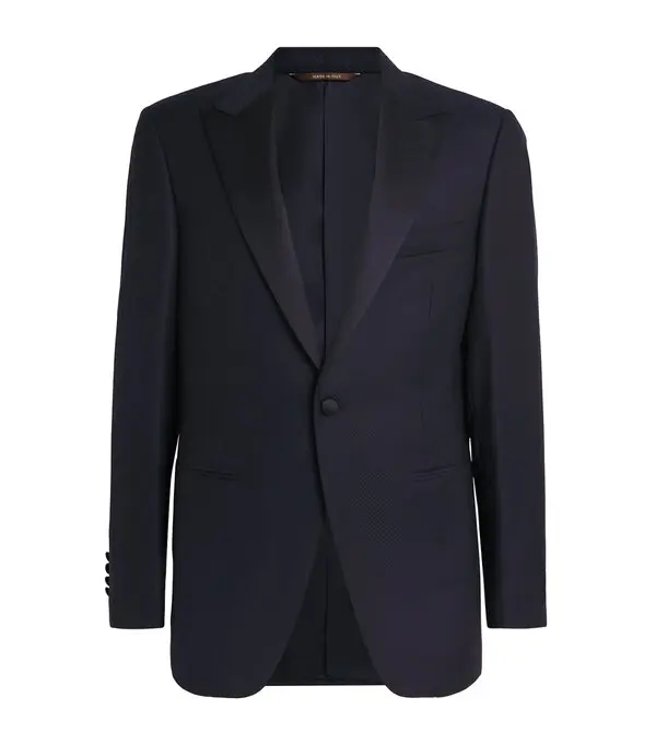 Canali Wool Textured Tuxedo Jacket - Grey