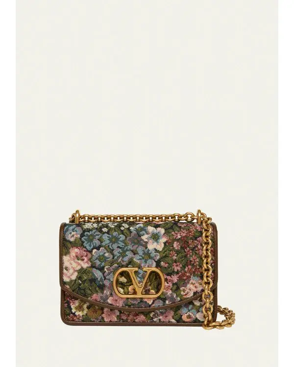 Valentino Garavani Floral Woven Leather-trim Shoulder Bag