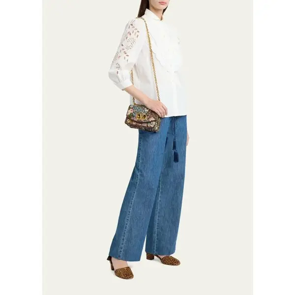 Valentino Garavani Floral Woven Leather-trim Shoulder Bag