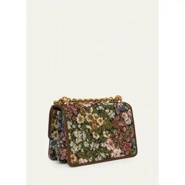 Valentino Garavani Floral Woven Leather-trim Shoulder Bag