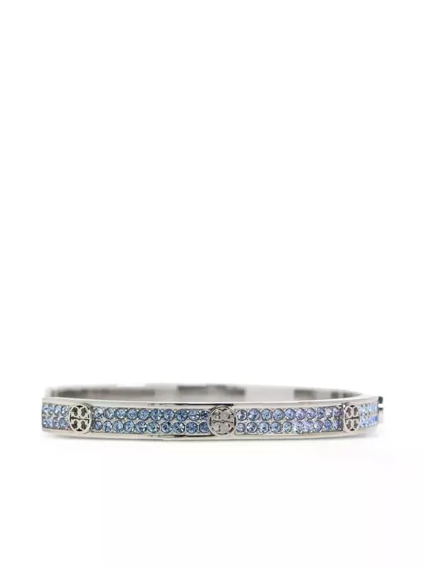 Tory Burch Rhinestone Embellished Logo Open Cuff Bracelet