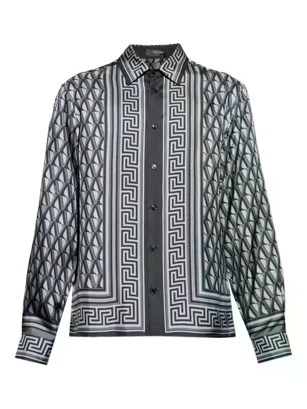 Versace Geometric Print Logo Button-up Shirt - Grey