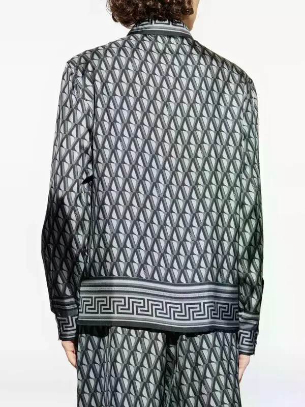 Versace Geometric Print Logo Button-up Shirt - Grey