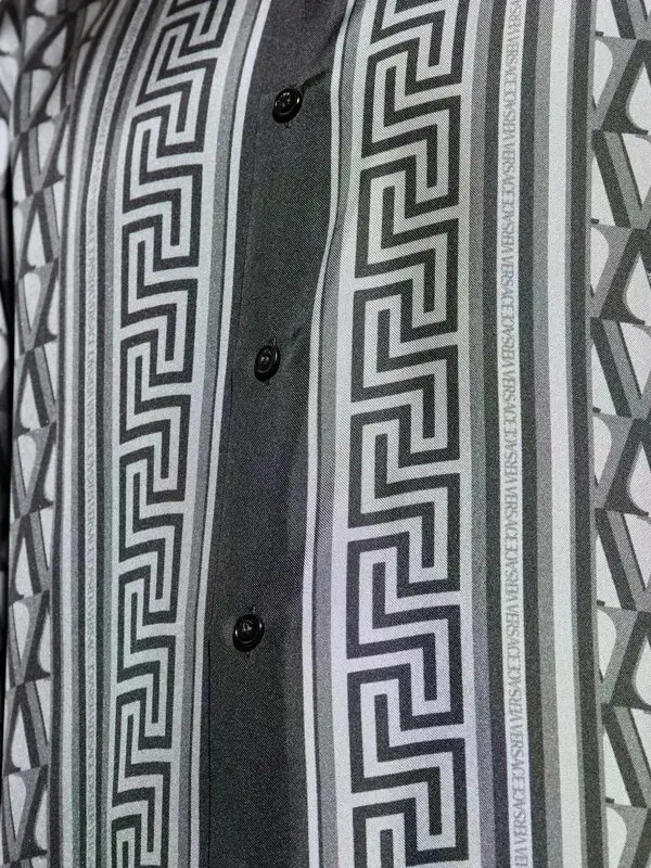Versace Geometric Print Logo Button-up Shirt - Grey