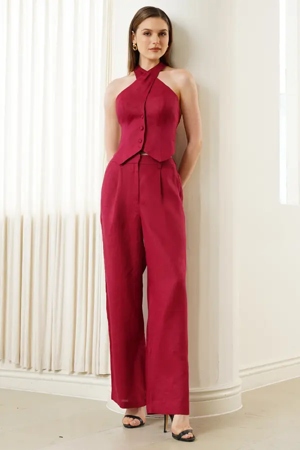Yumi Kim Bobbi Linen Pant - Burgundy / Red
