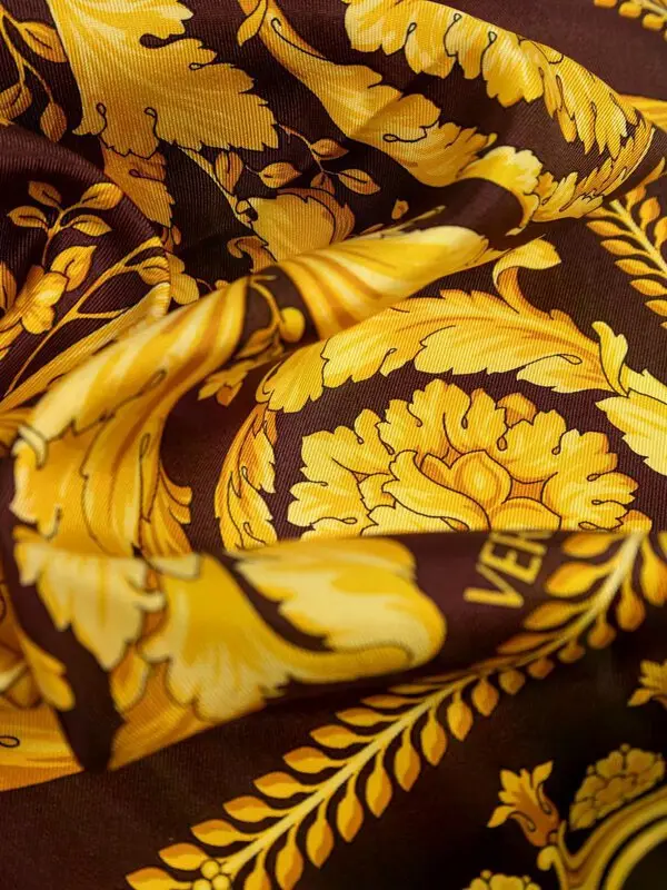 Versace Large Barocco Printed Silk Scarf - Brown