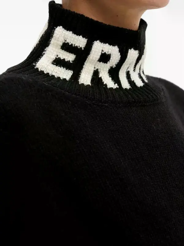 ERMANNO FIRENZE Logo Neckline Turtleneck Sweater - Black