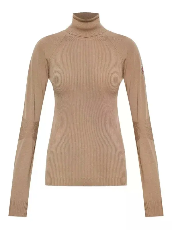 Moncler Logo-appliqué Ribbed-knit Jumper - Neutrals