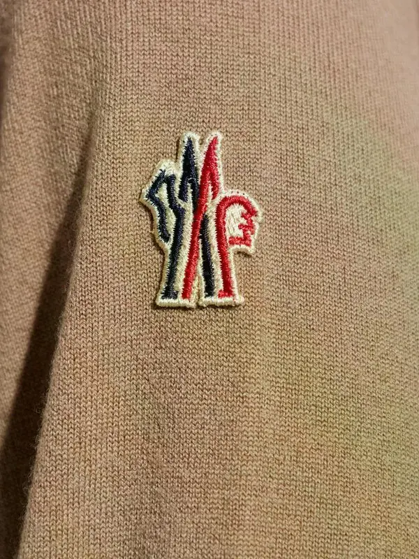 Moncler Logo-appliqué Ribbed-knit Jumper - Neutrals