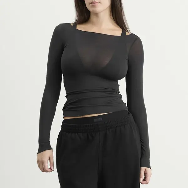 SKIMS Sheer Modal Long Sleeve Wide Neck Top