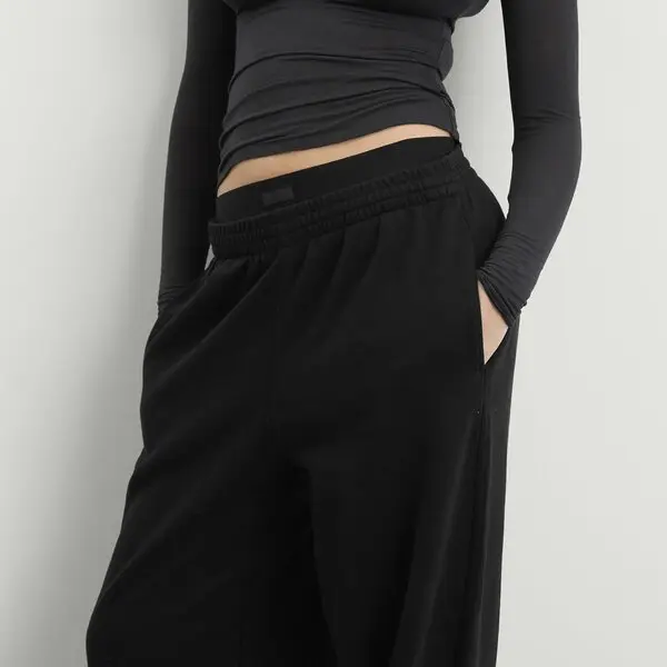 SKIMS Cotton Fleece Exposed Boxer Wide Leg Pants