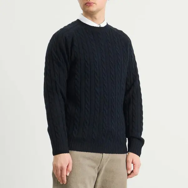 BEAMS Cable Knit Crew Neck Jumper - Navy
