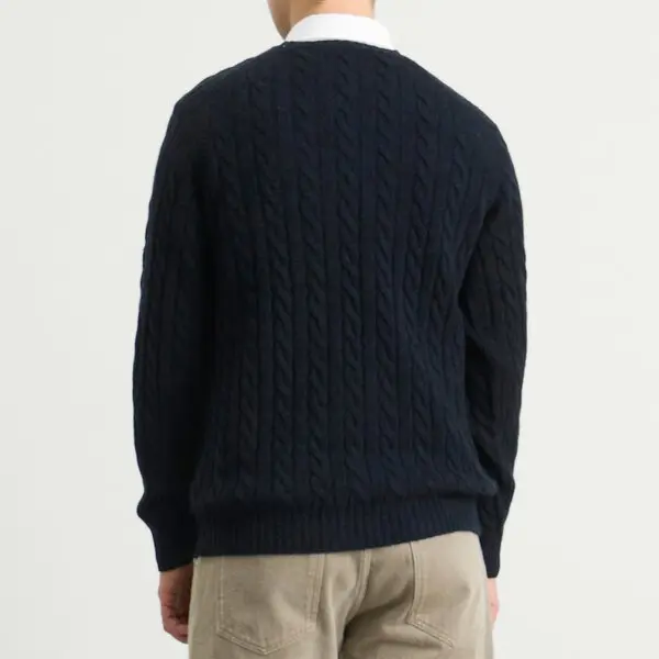 BEAMS Cable Knit Crew Neck Jumper - Navy