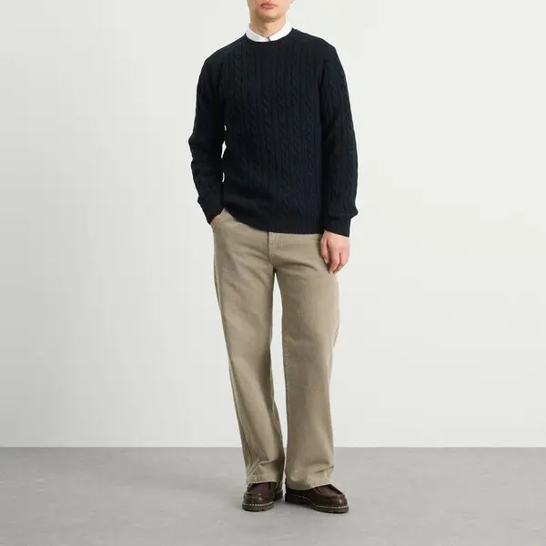 BEAMS Cable Knit Crew Neck Jumper - Navy