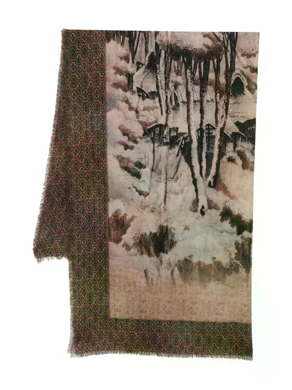 PIERRE-LOUIS MASCIA Euclides Fringed Patterned Scarf - Brown
