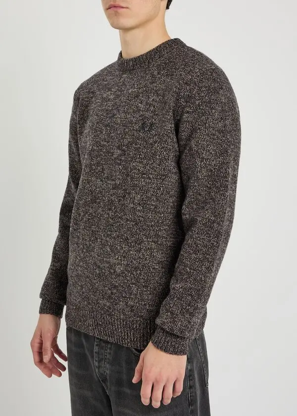 Fred Perry Logo-embroidered Wool-blend Jumper - Navy