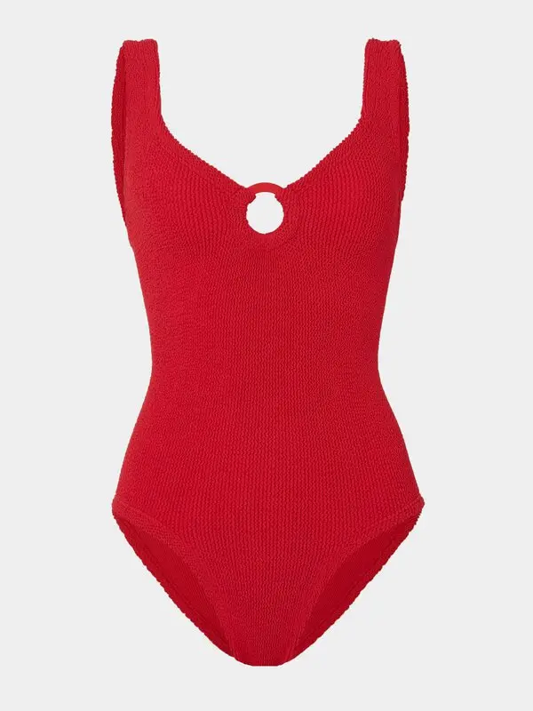 Hunza G Coverage Celine One Piece Swimsuit With Tonal Hoops - Red
