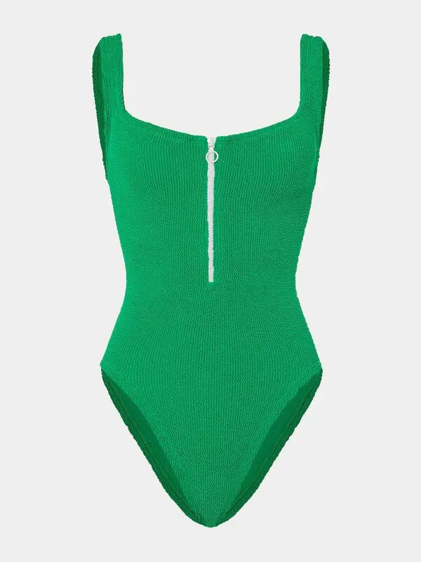 Hunza G Dallas Swim Original Crinkle™ One Piece With Zip Front - Emerald
